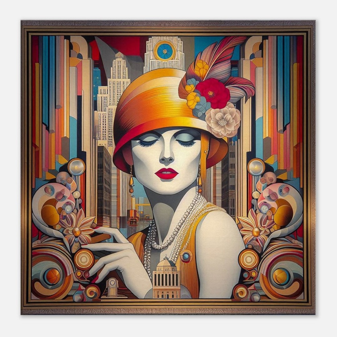 Art Deco Wall Art | Wall Mural "flapper in Orange Hat" Printed on Thin ...