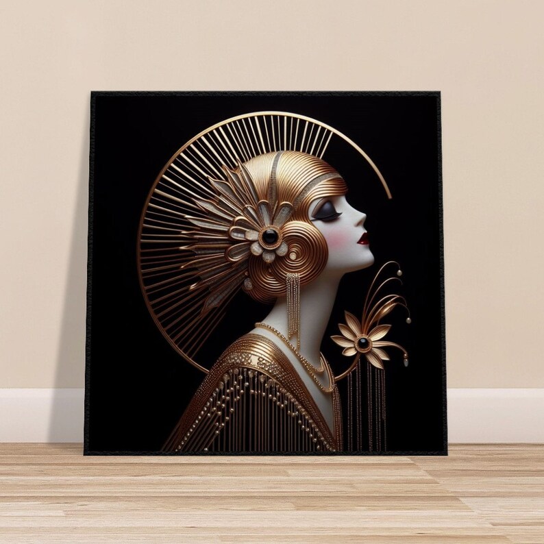 Wall Art Deco Stylized Flapper Print on Thin Square Canvas, Living Room ...