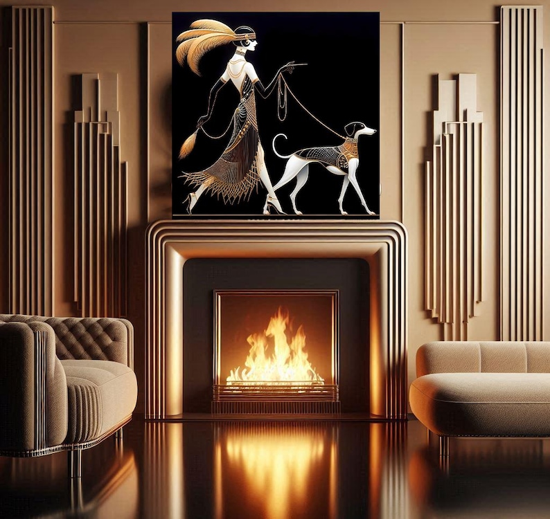 Art Deco Dog Walker Print: Modern Framed Wall Art - Etsy