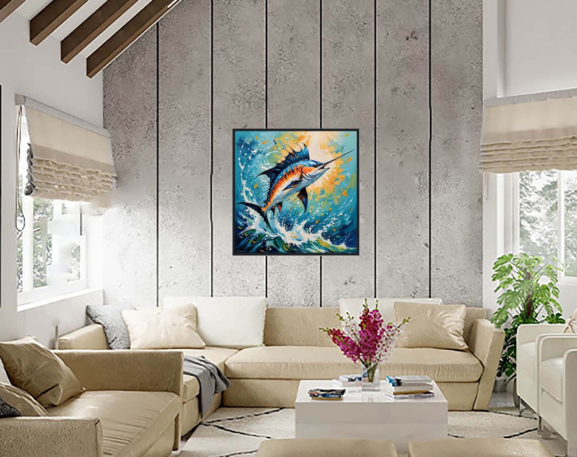 Fish Wall Art artistic Jumping Sailfish Wooden Framed Print Fish Art ...