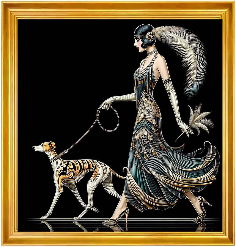 Art Deco Printable Wall Art Deco Erte Style Flapper and Whippet Digital ...