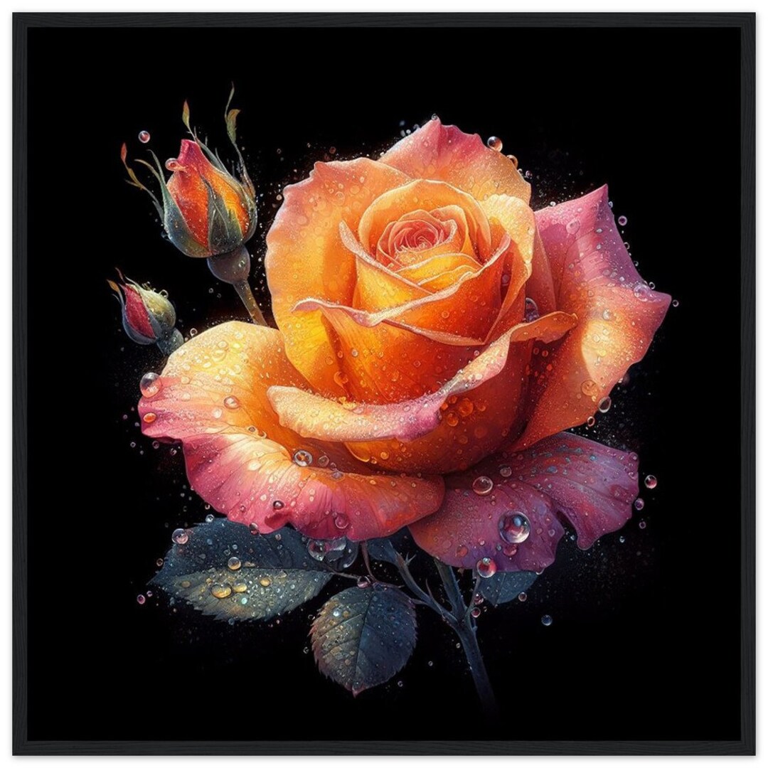 Botanical Wall Art Golden Orange Rose Printed on Classic Matte Paper ...