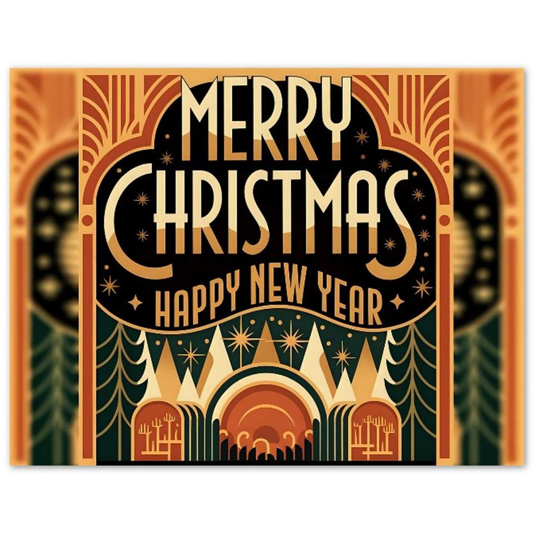 Art Deco Christmas Cards Art Deco merry Christmas Happy New Year 10 ...