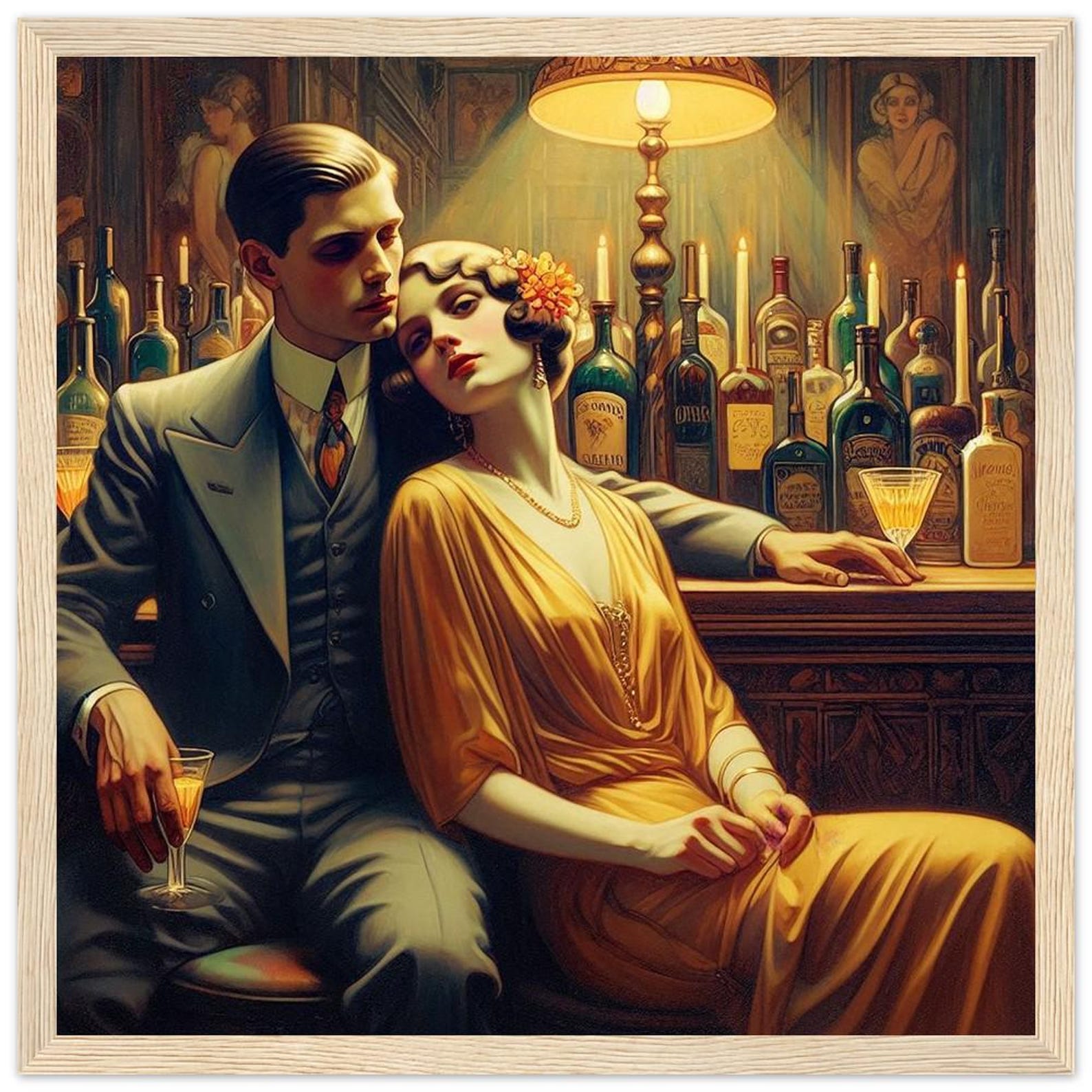 Art Deco "nuzzling" Print, Butter Yellow Couple, Framed Wall Art - Etsy