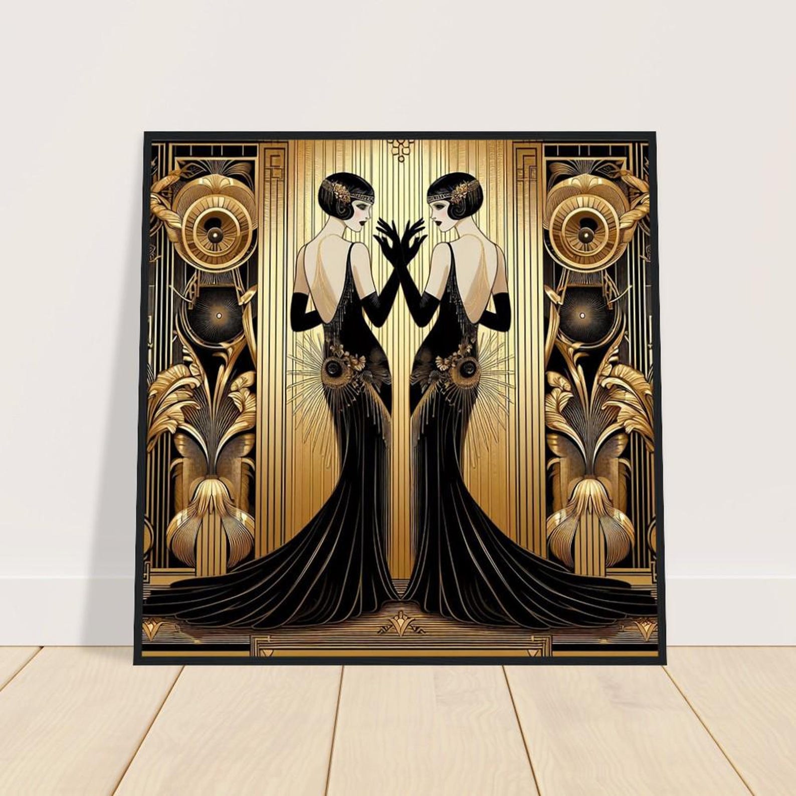 Art Deco Framed Print: "elegant Double Trouble", Black Wood Frame - Etsy