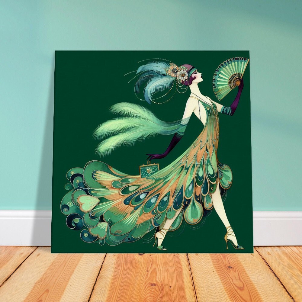 Art Deco Wall Art flapper With Fan Printed on Thin Canvas. A Pretty ...