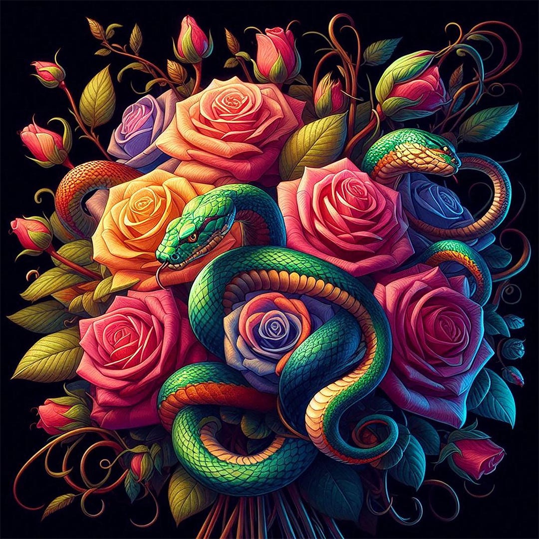 Printable Snake and Roses PNG Download, Snake With Roses, Snake and ...