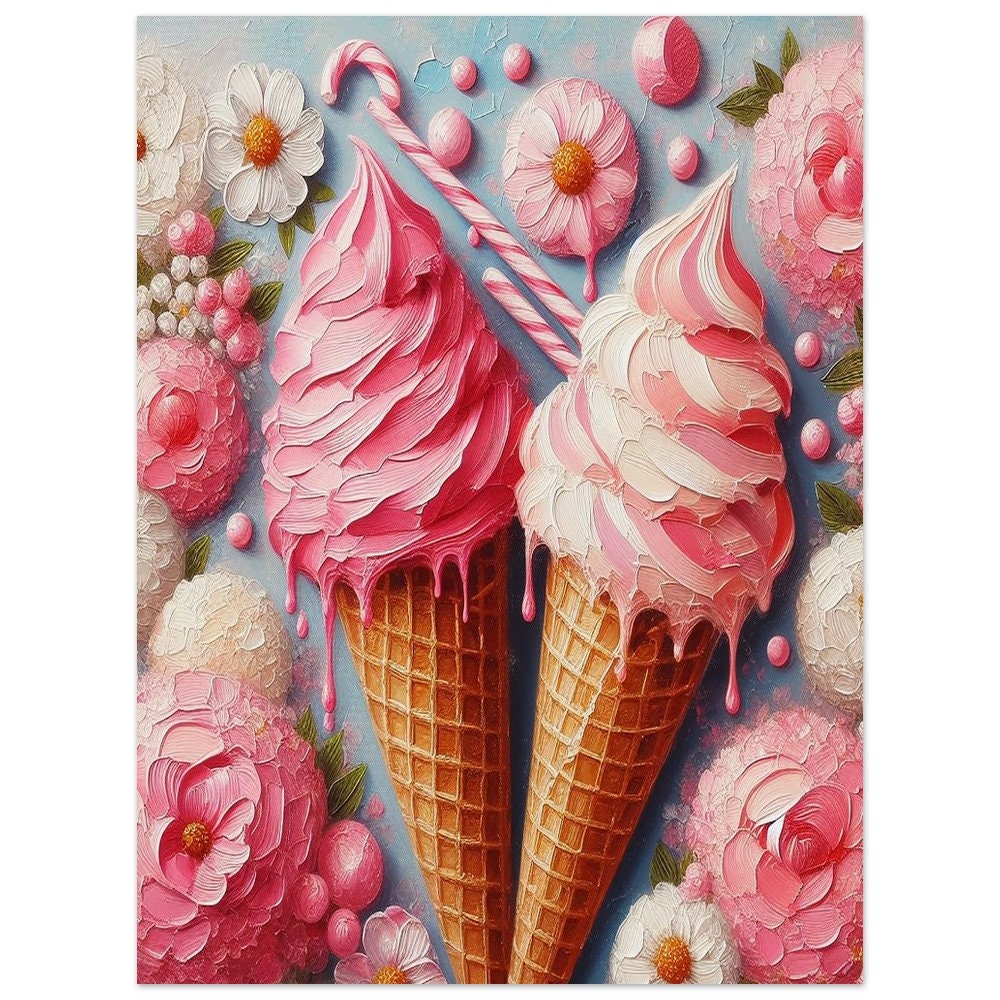 Wall Art Culinary Pink Ice Cream Cones Printed On Poster Paper No