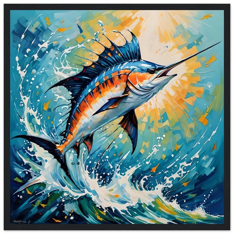 Fish Wall Art artistic Jumping Sailfish Wooden Framed Print Fish Art ...