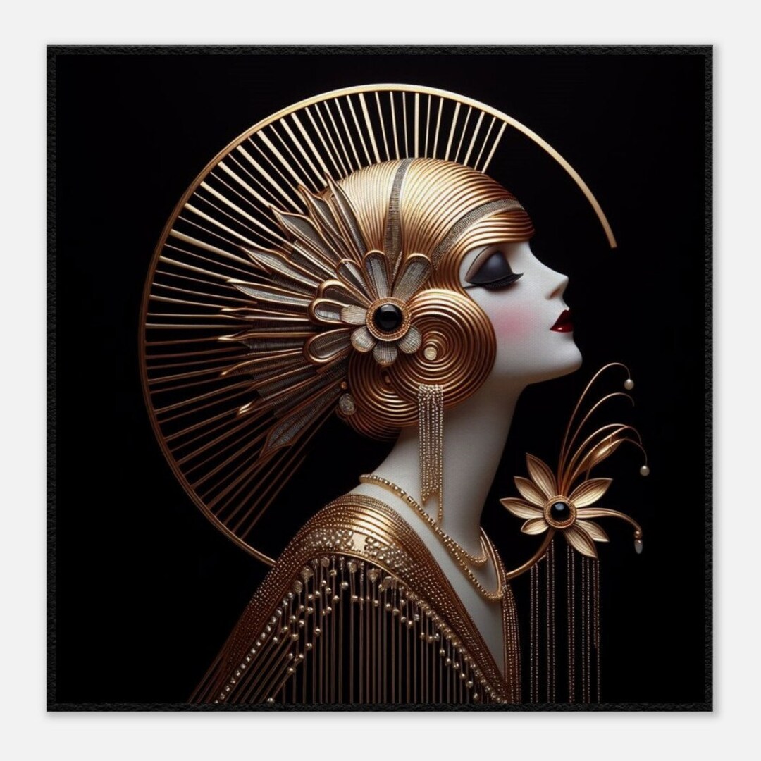 Wall Art Deco Stylized Flapper Print on Thin Square Canvas, Living Room ...