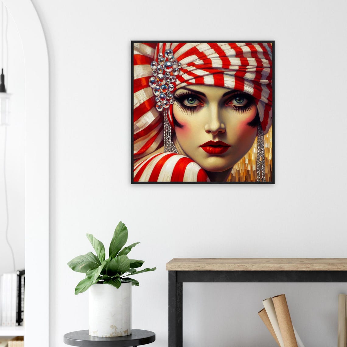 Art Deco Woman Print | "turban Rayé Bonbon" Framed Poster - Etsy