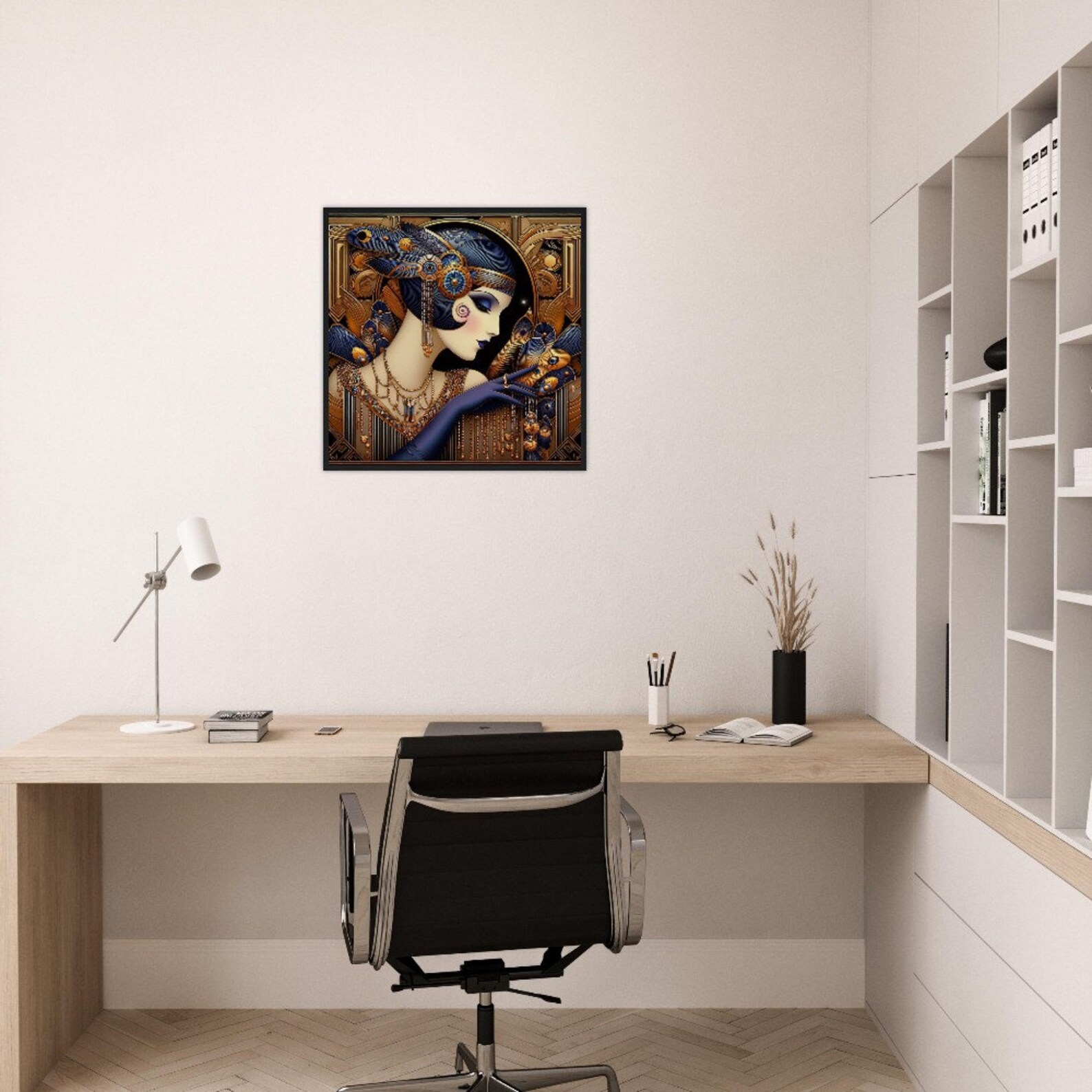 Art Deco Wall Art flapper in Blue Printed on Classic Matte Paper Framed ...