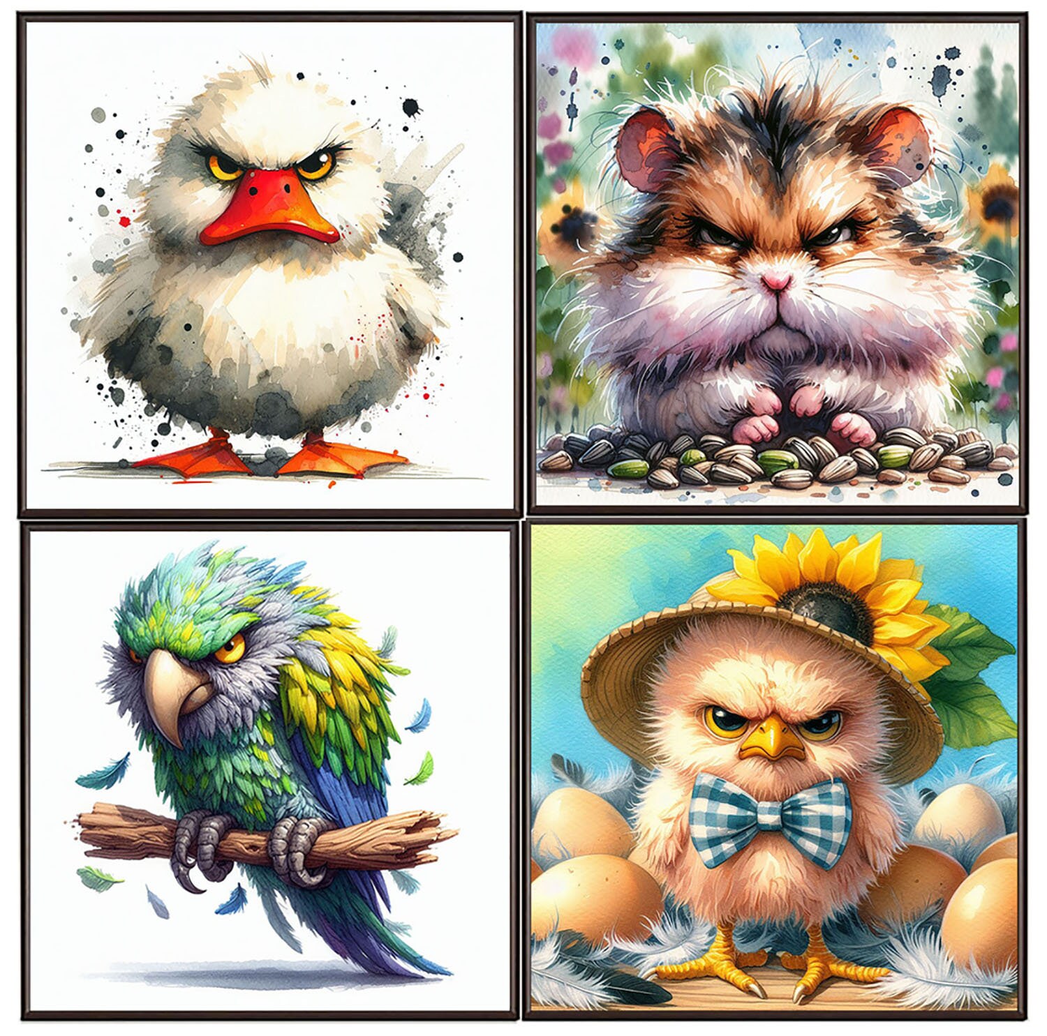 Printable Kids Wall Art Cute Grumpy Friends Set of Four Cartoon ...