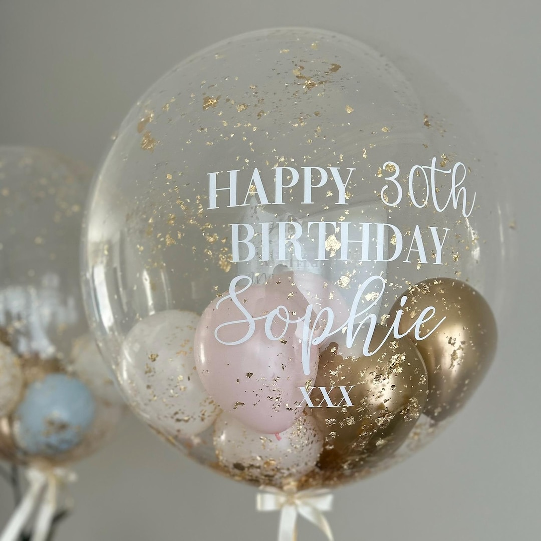 Personalised Gold Leaf Bubble Balloon | Clear Helium Balloon ...