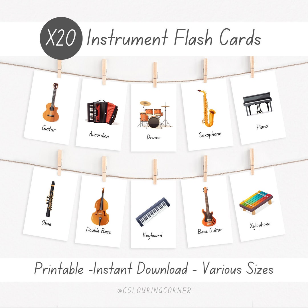 20 Musical Instruments Flash Cards Montessori Flashcards - Etsy