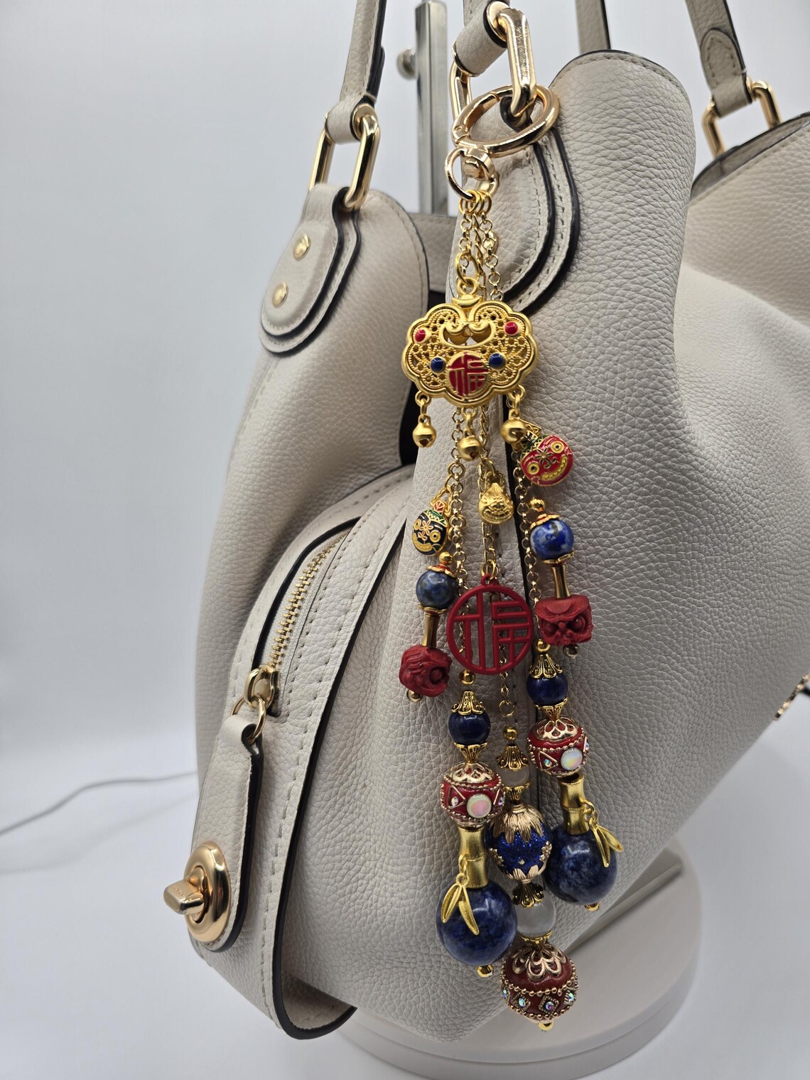 Awakening Lion Fu Purse Charm. Authentic Lapis Lazuli, White Jade and ...