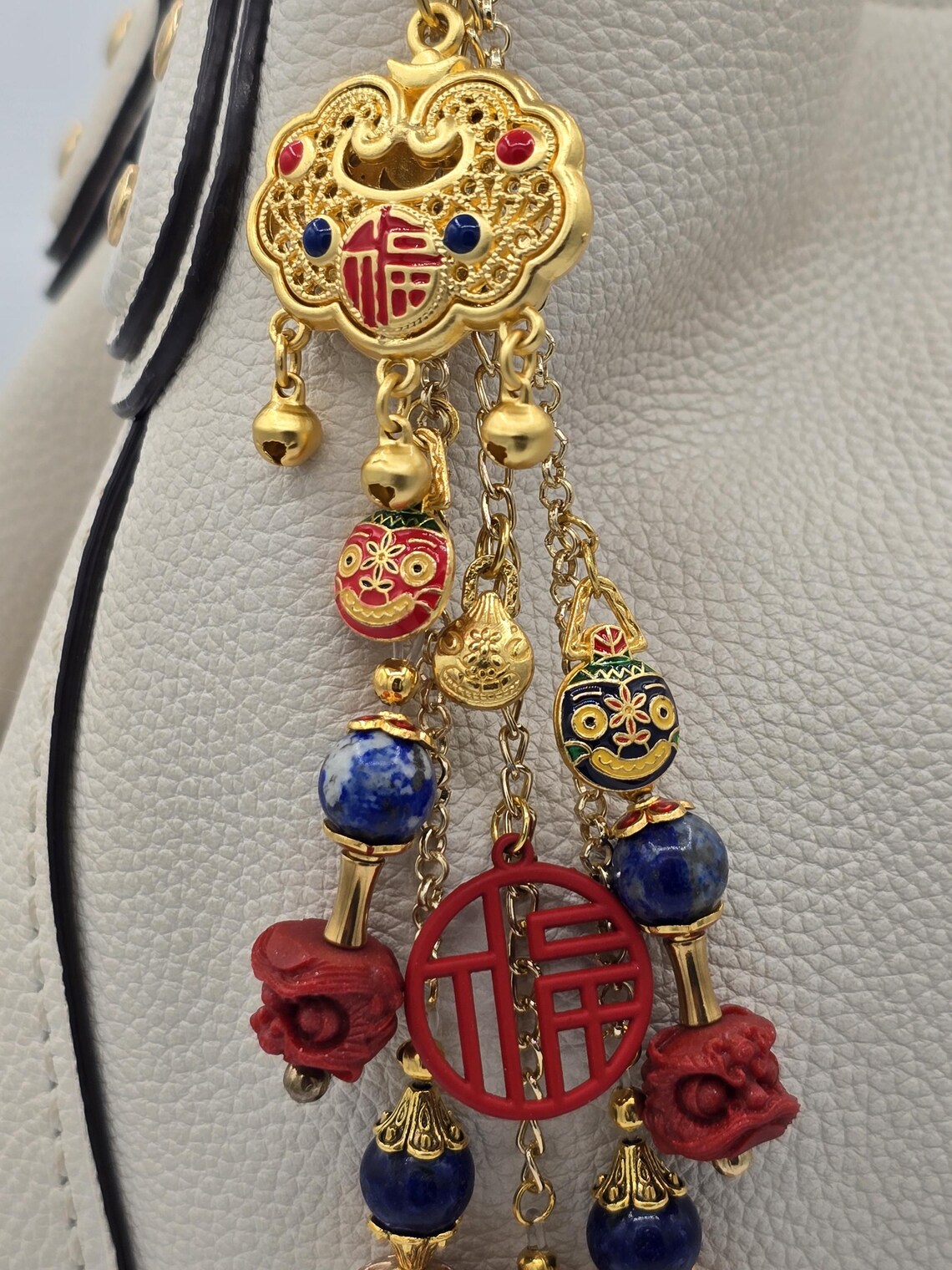 Awakening Lion Fu Purse Charm. Authentic Lapis Lazuli, White Jade and ...