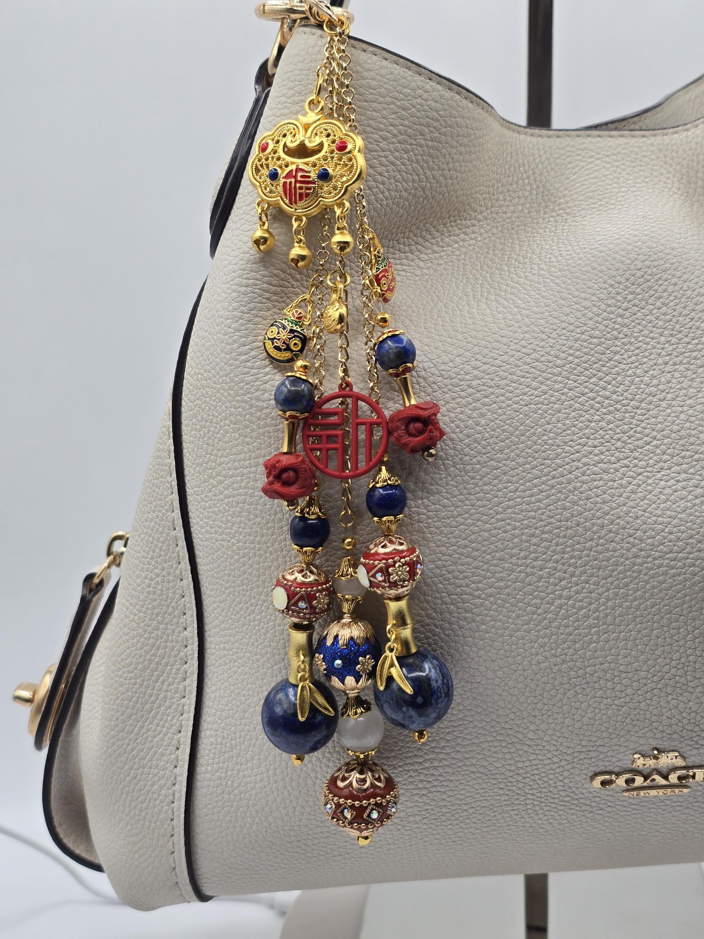 Awakening Lion Fu Purse Charm. Authentic Lapis Lazuli, White Jade and ...