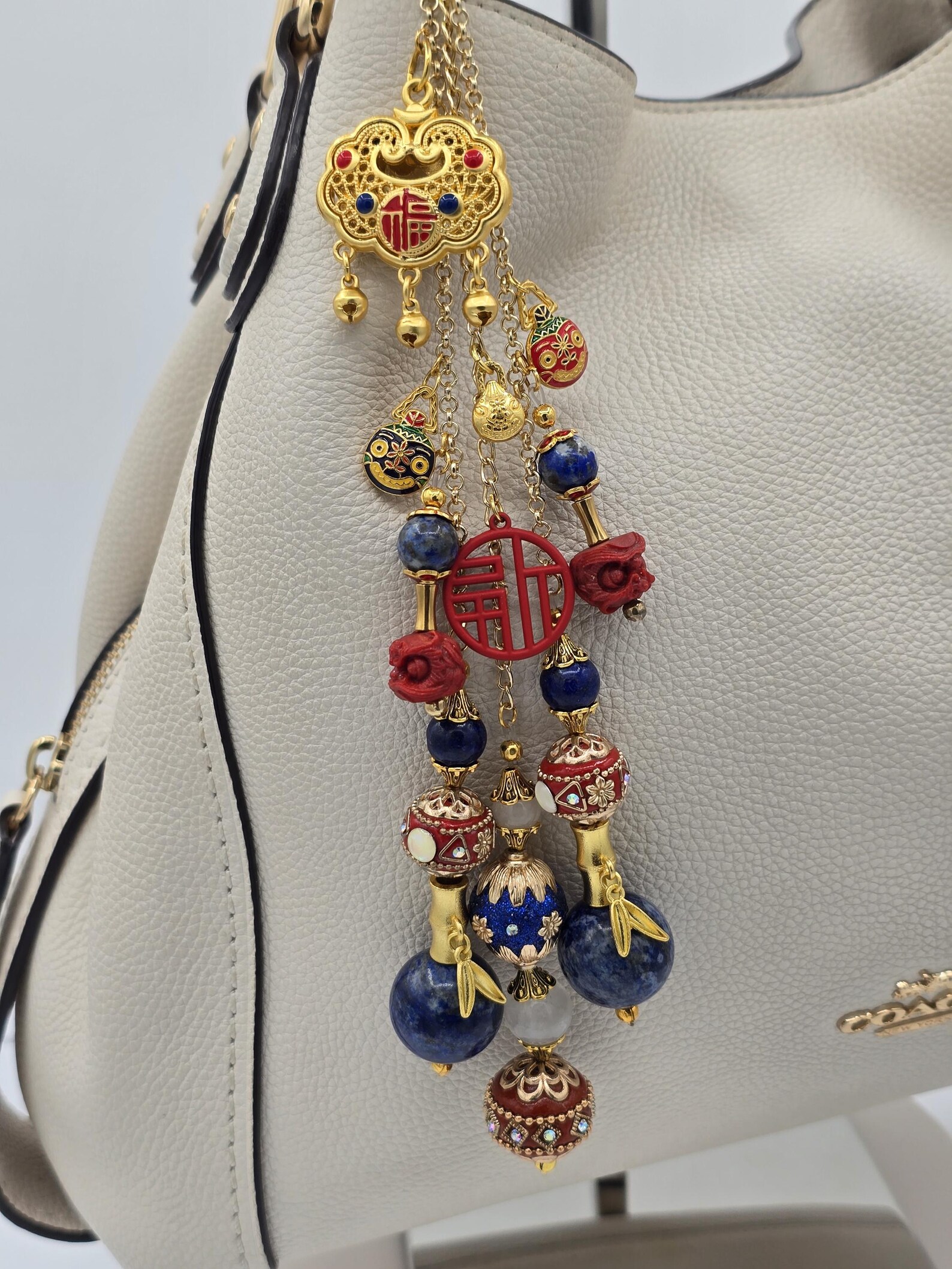 Awakening Lion Fu Purse Charm. Authentic Lapis Lazuli, White Jade and ...