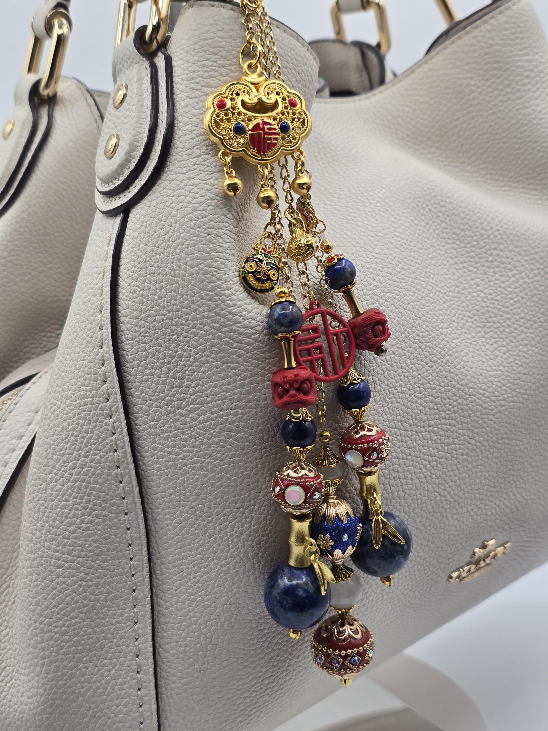 Awakening Lion Fu Purse Charm. Authentic Lapis Lazuli, White Jade and ...