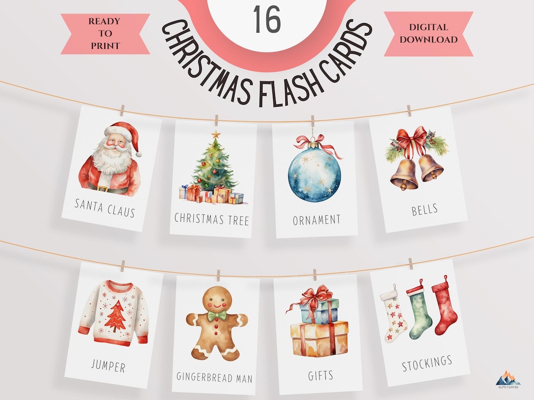 Christmas Flashcards for Kids, Christmas Flashcards, Montessori Toddler ...
