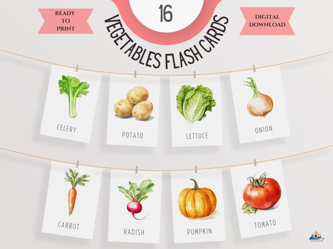 Vegetables Flashcards for Kids, Montessori Toddler, Learning Materials ...