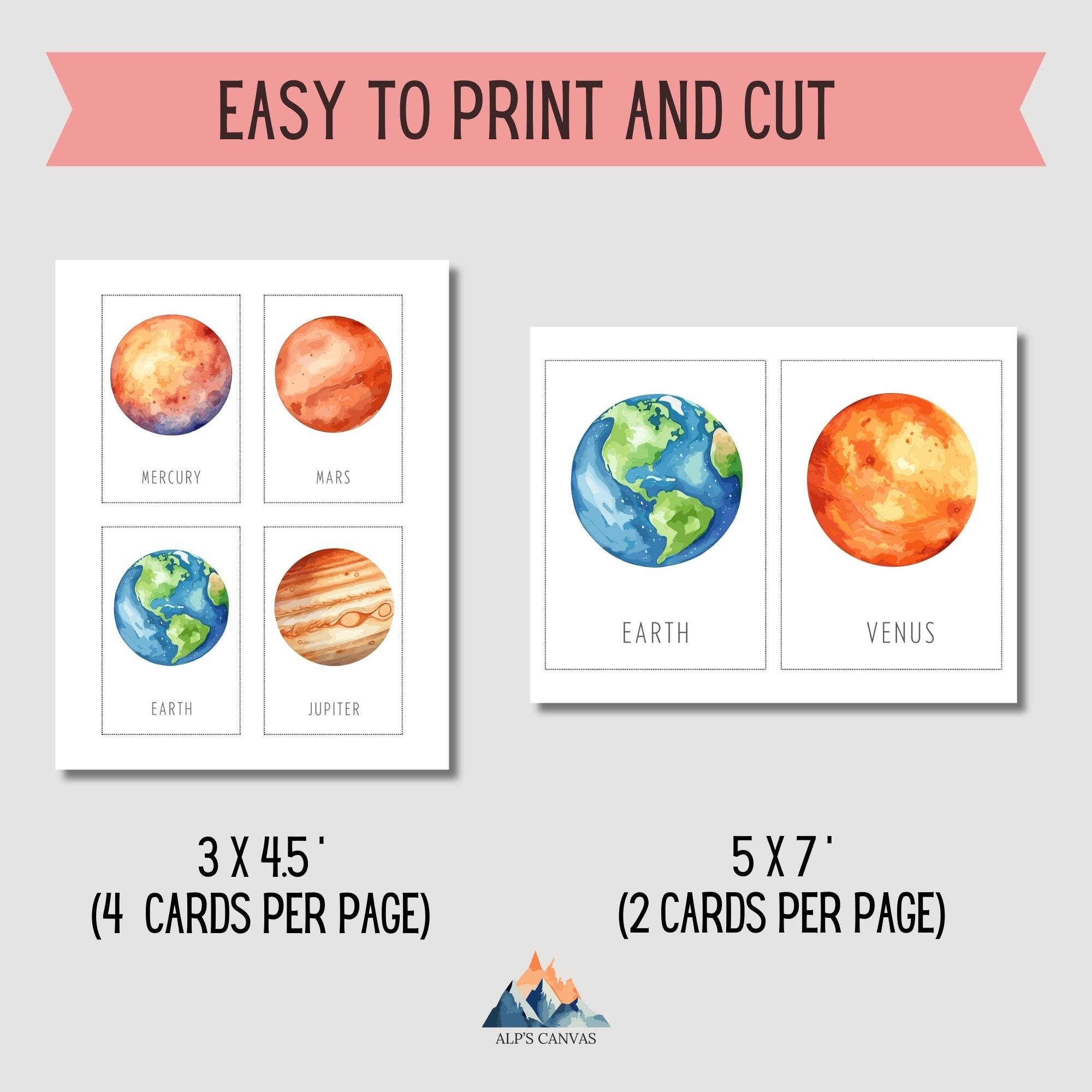 Planets Flashcards for Kids, Montessori Toddler, Learning Materials ...