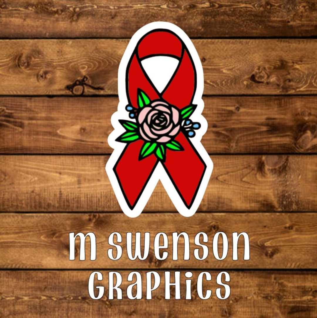 Red Ribbon Sticker, Red Ribbon Decal, Red Ribbon, Awareness Sticker ...