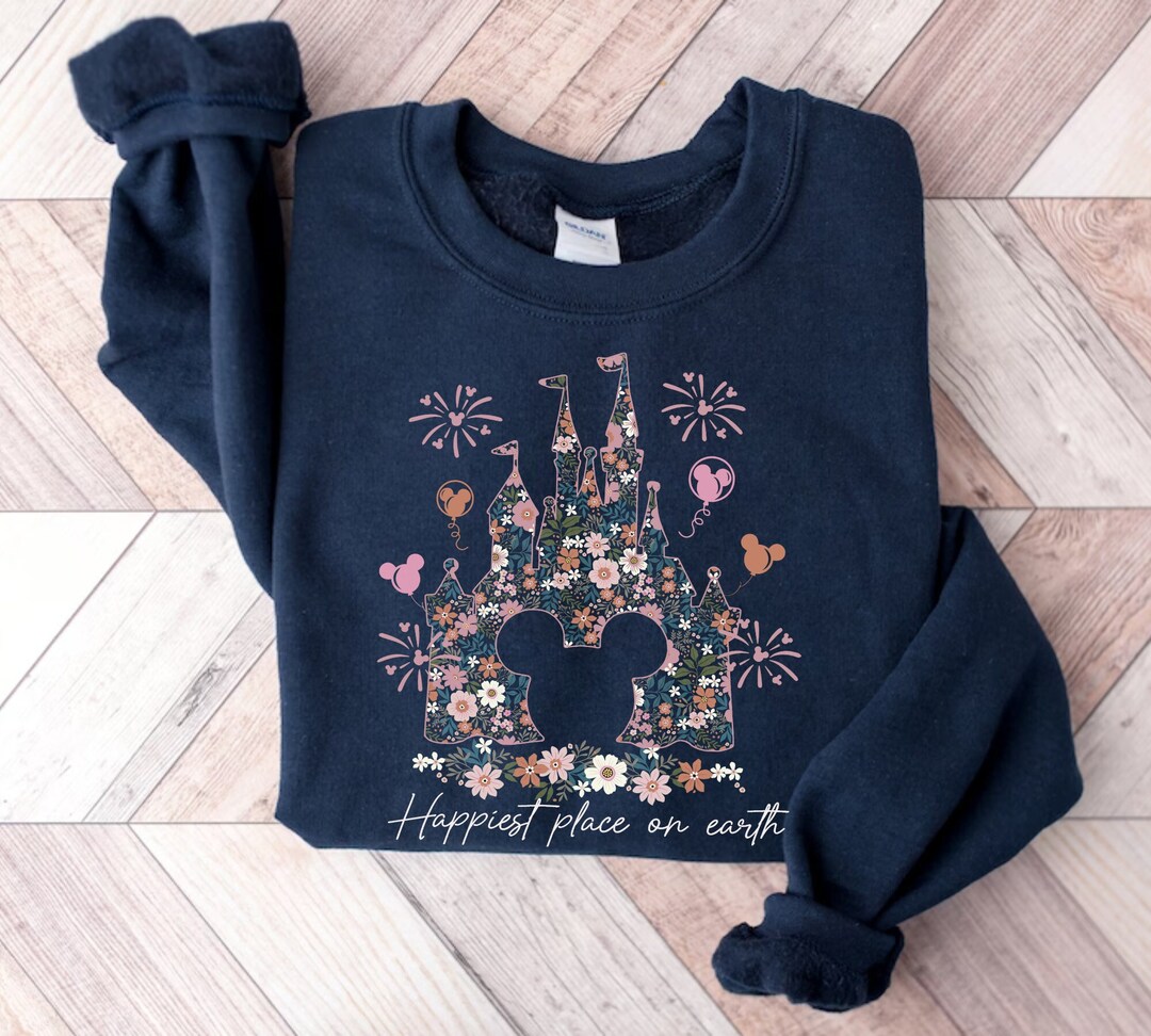 Disney Castle Floral Sweatshirt, Vintage Disney Sweatshirt, Happiest ...