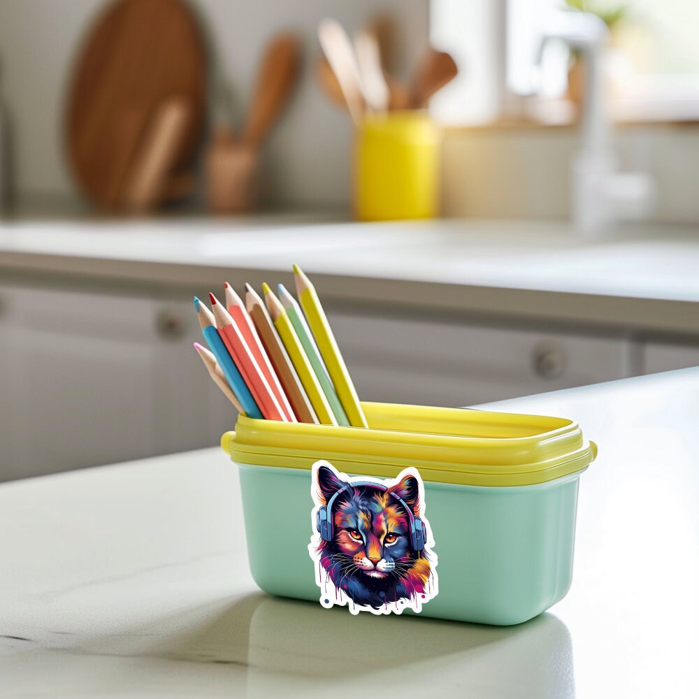 Chill Cat With Headphones Sticker - Etsy