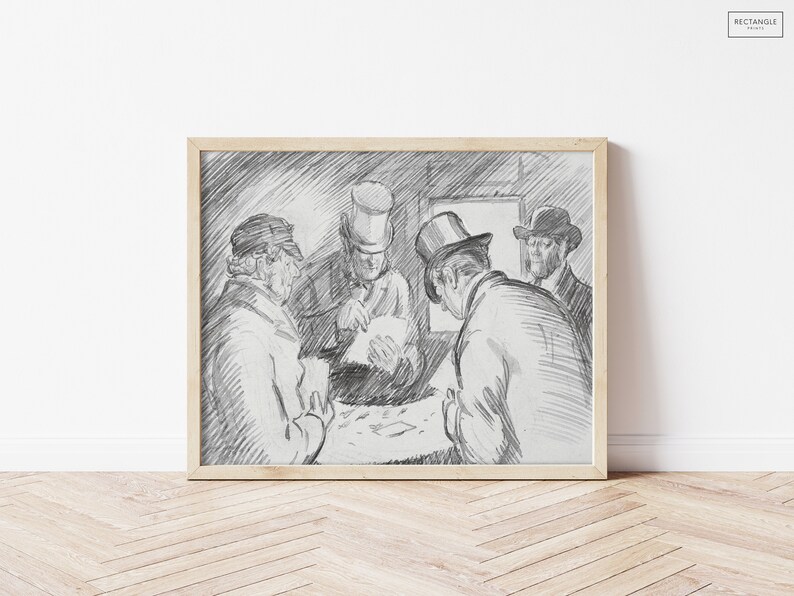 Men Playing Poker Vintage Drawing Vintage Wall Art Game Room Wall Decor ...