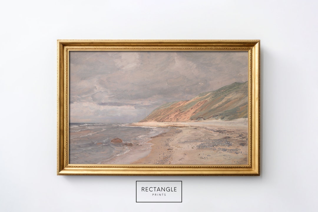 Muted Beach Landscape Oil Painting | PRINTABLE | Warm Tone Bathroom ...