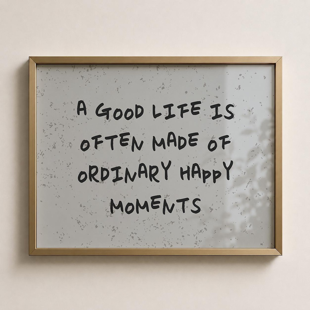 Happy Moments Quote Print: Minimalist Linen Texture Wall Art (digital ...