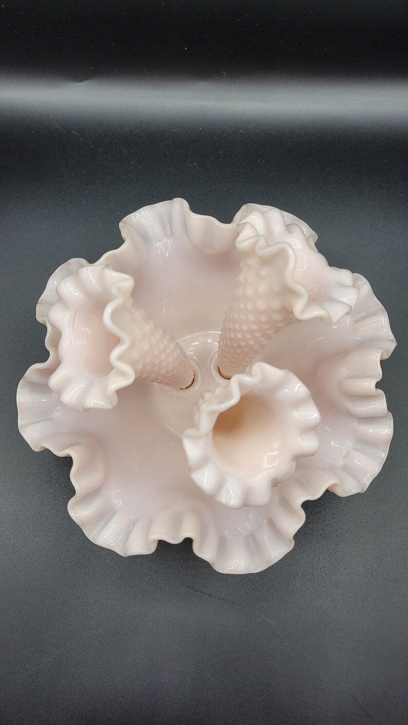 Vintage Fenton Pink Hobnail Milk Glass Epergne Mini 3 Horns Pastel ...