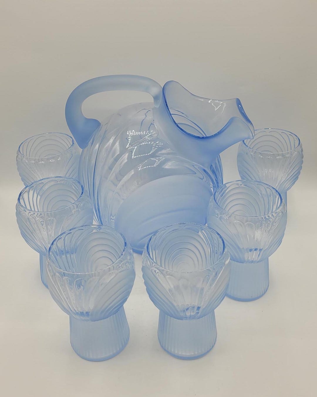 Vintage Cambridge Caprice Blue Alpine Glass Tilt Pitcher 6 Tumblers ...