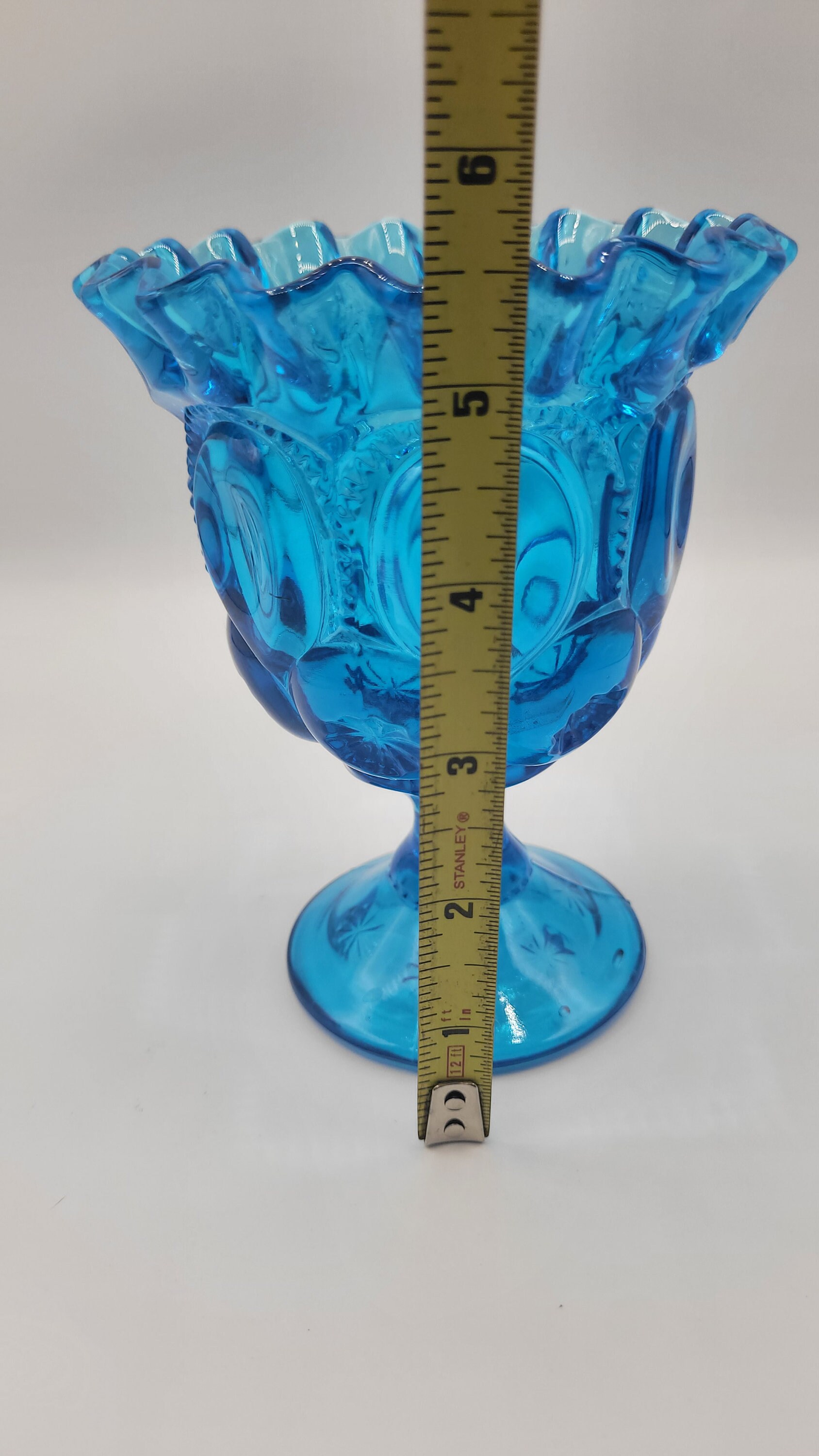 Vintage L.E. Smith Moon & Stars Blue Glass Compote Candy Dish - Etsy