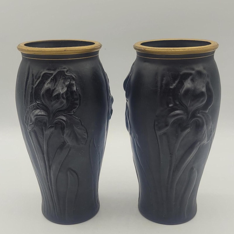 Pair Black Glass Vases - Etsy