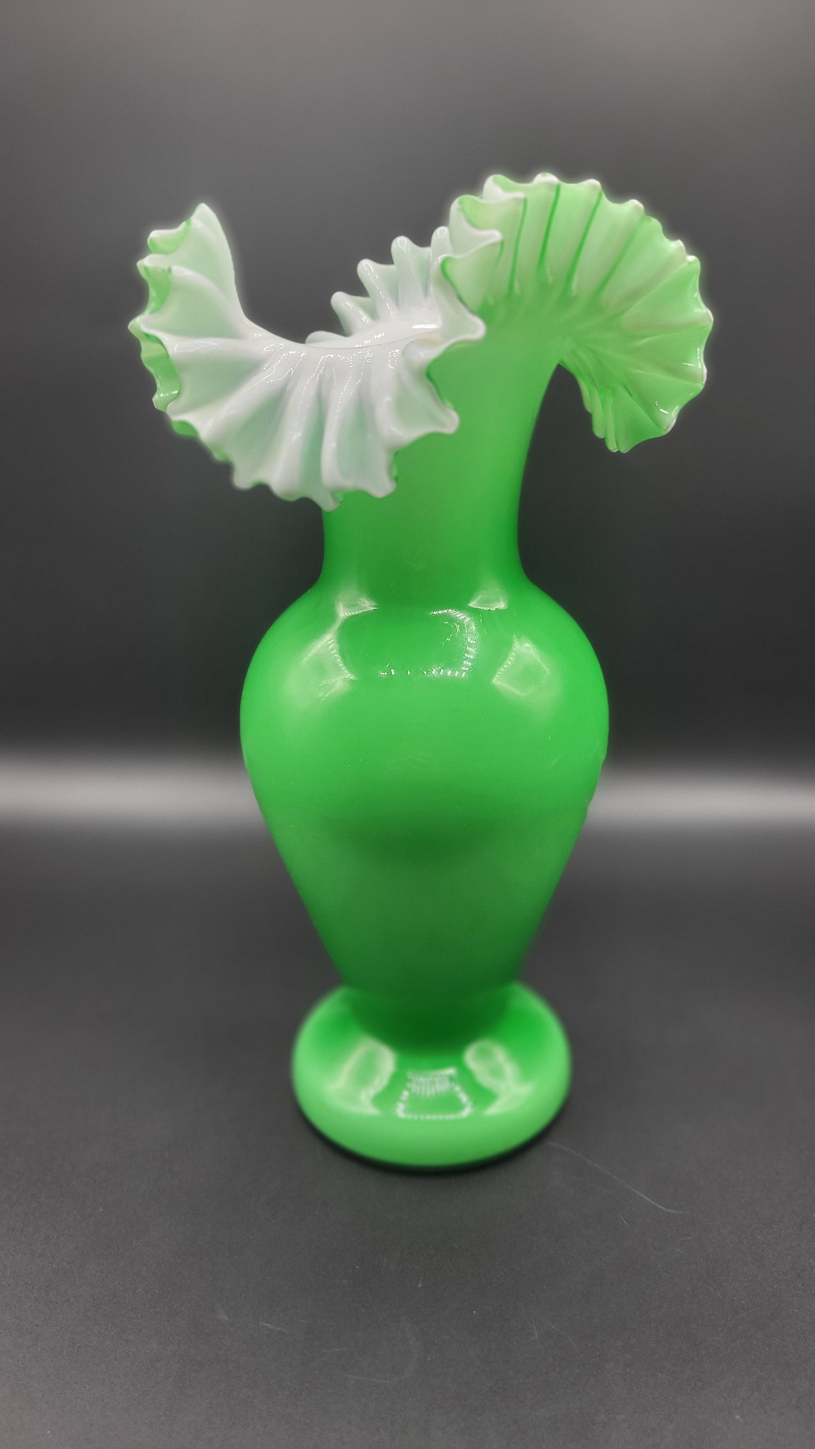 Vintage Victorian Fenton? Bright Green Cased Glass Vase Green White ...