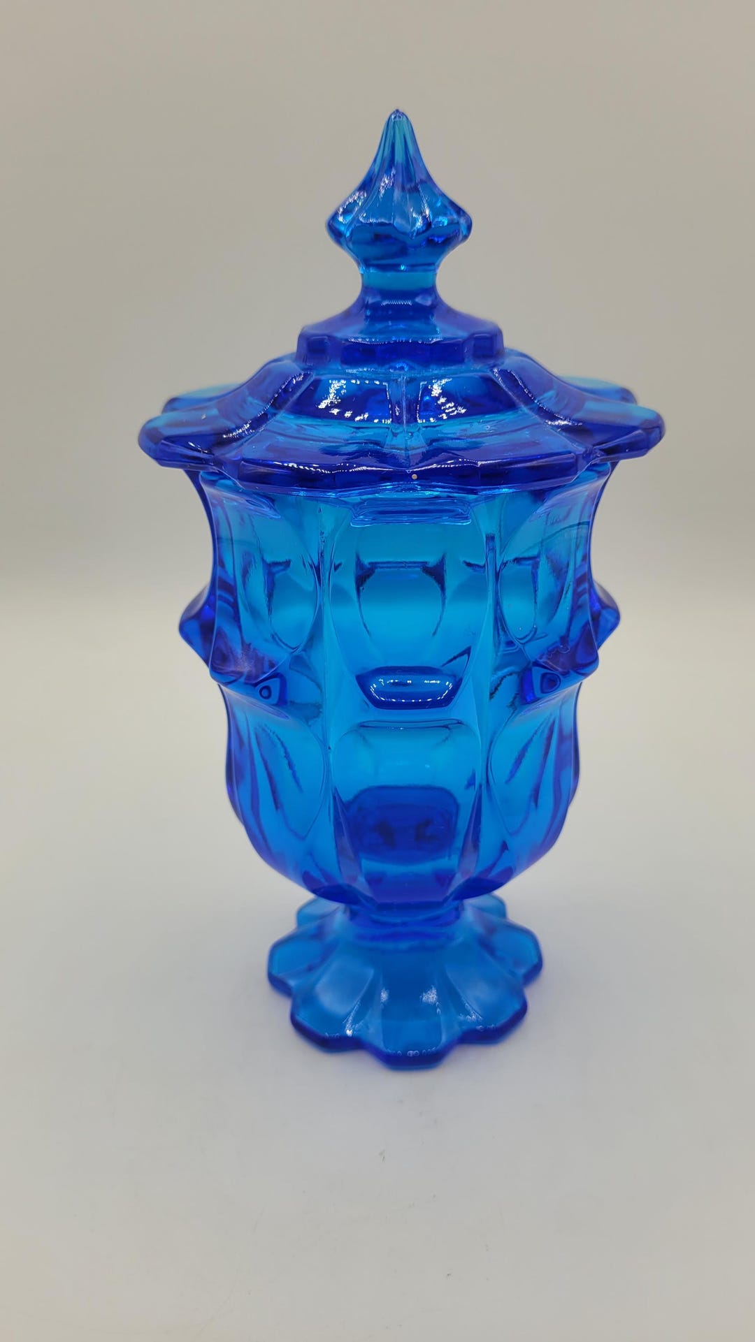 Vintage Fenton Colonial Blue Art Glass Lidded Jar Cigarette Box 1960's ...