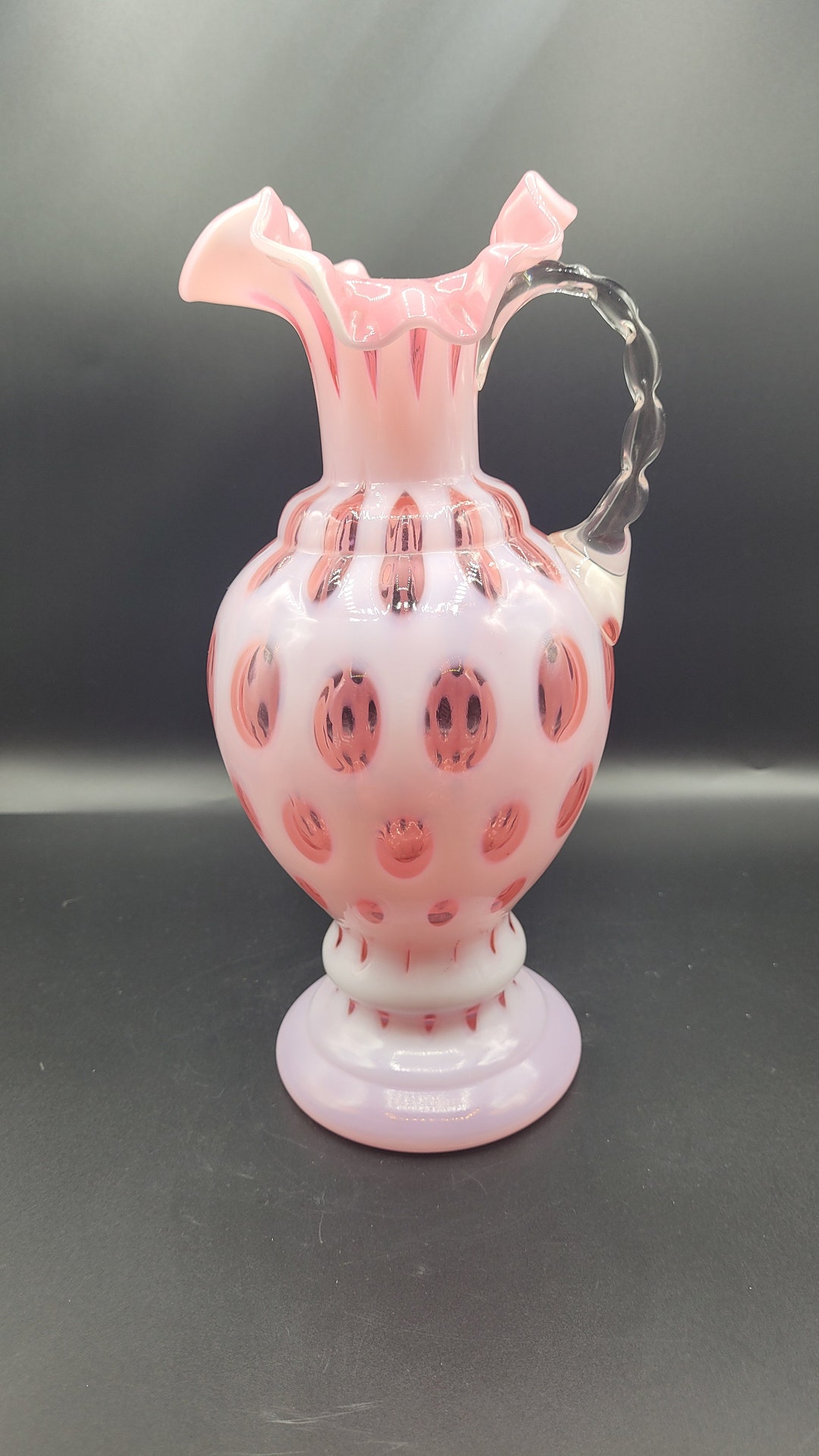 Vintage Pink Coin Dot Fenton Glass Pitcher Ewer Opalescent Clear ...