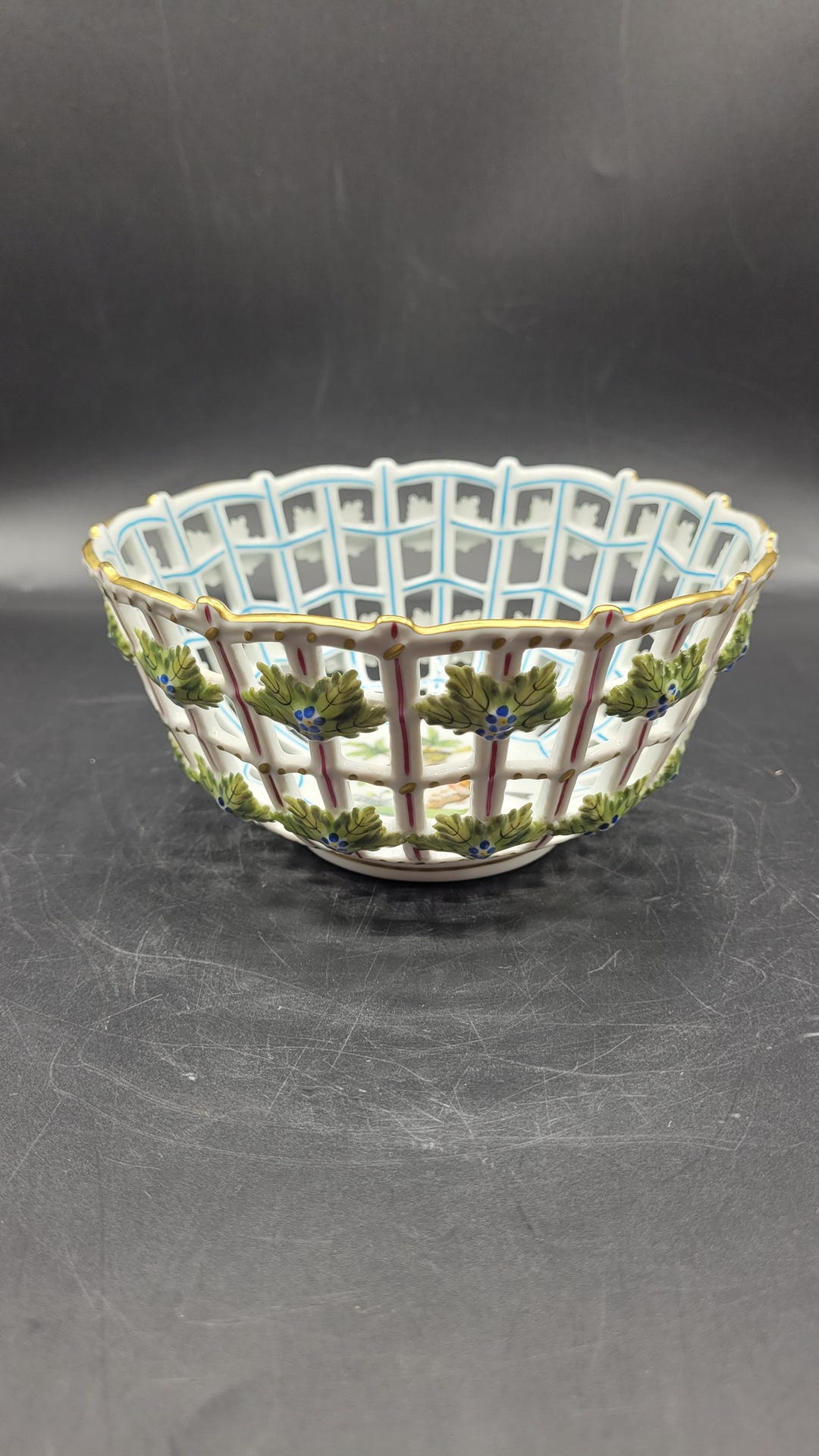 Vintage Herend Rothschild Bird Open Weave Porcelain Bowl Basket Lattice ...