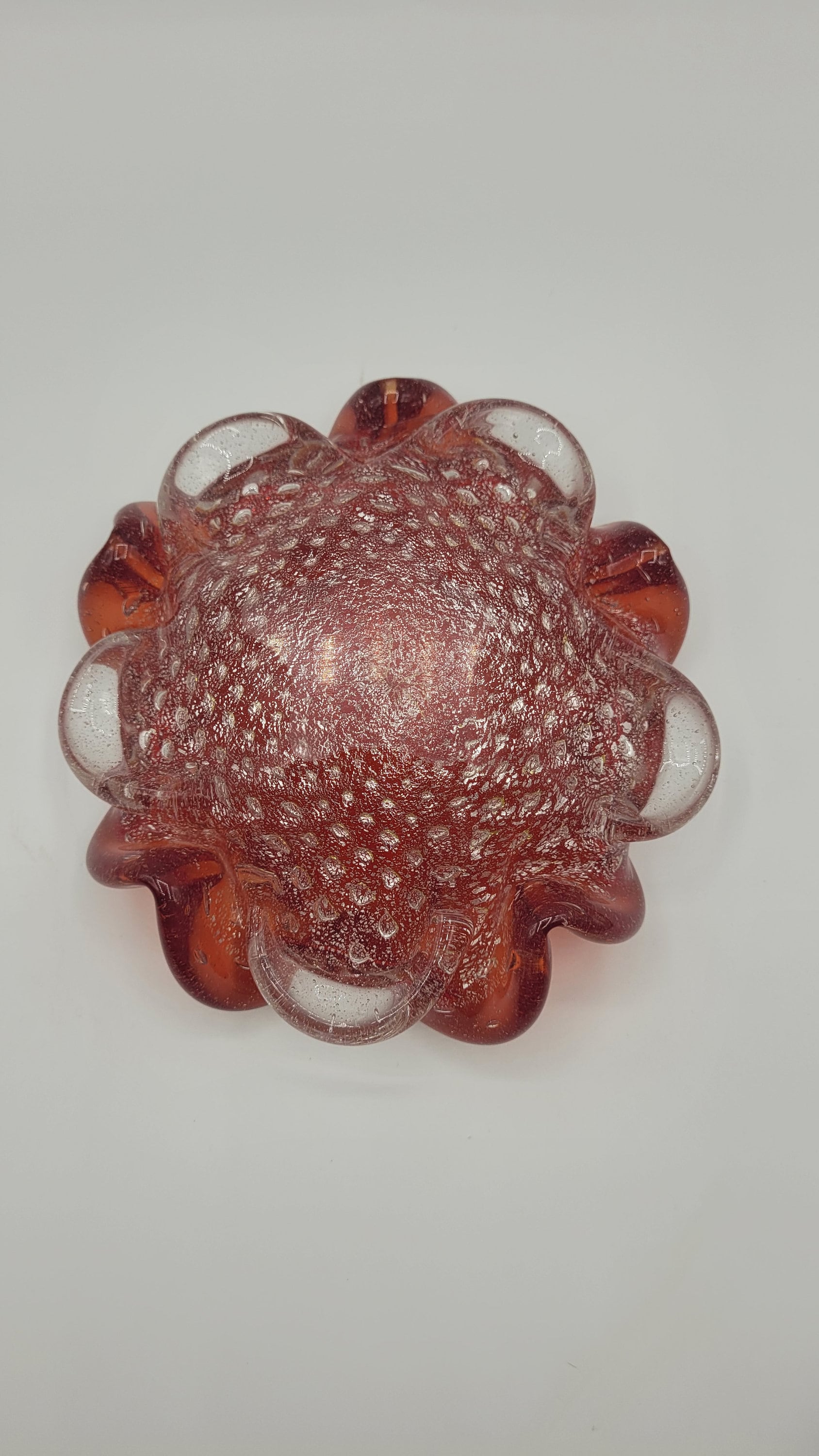 Mid Century Modern Venetian Murano Red Orange Glass Bowl Aventurine ...