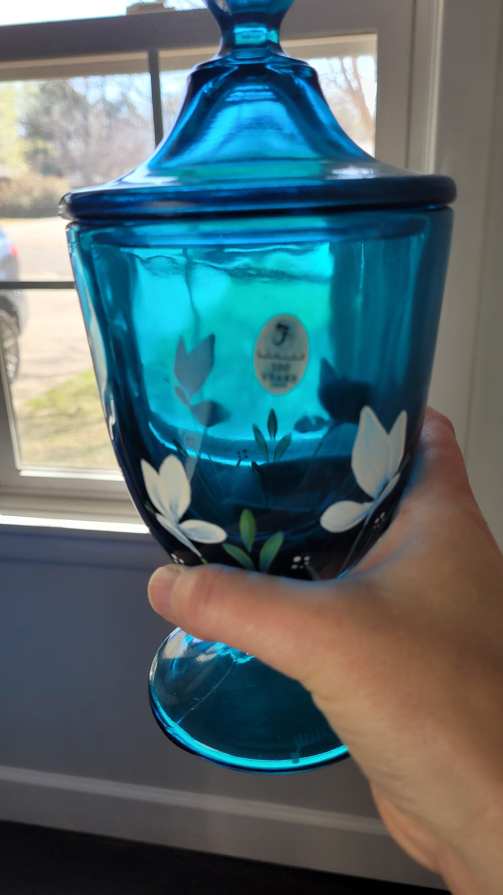 Fenton Turquoise Blue Art Glass Candy Dish Compote Butterfly Minuet ...