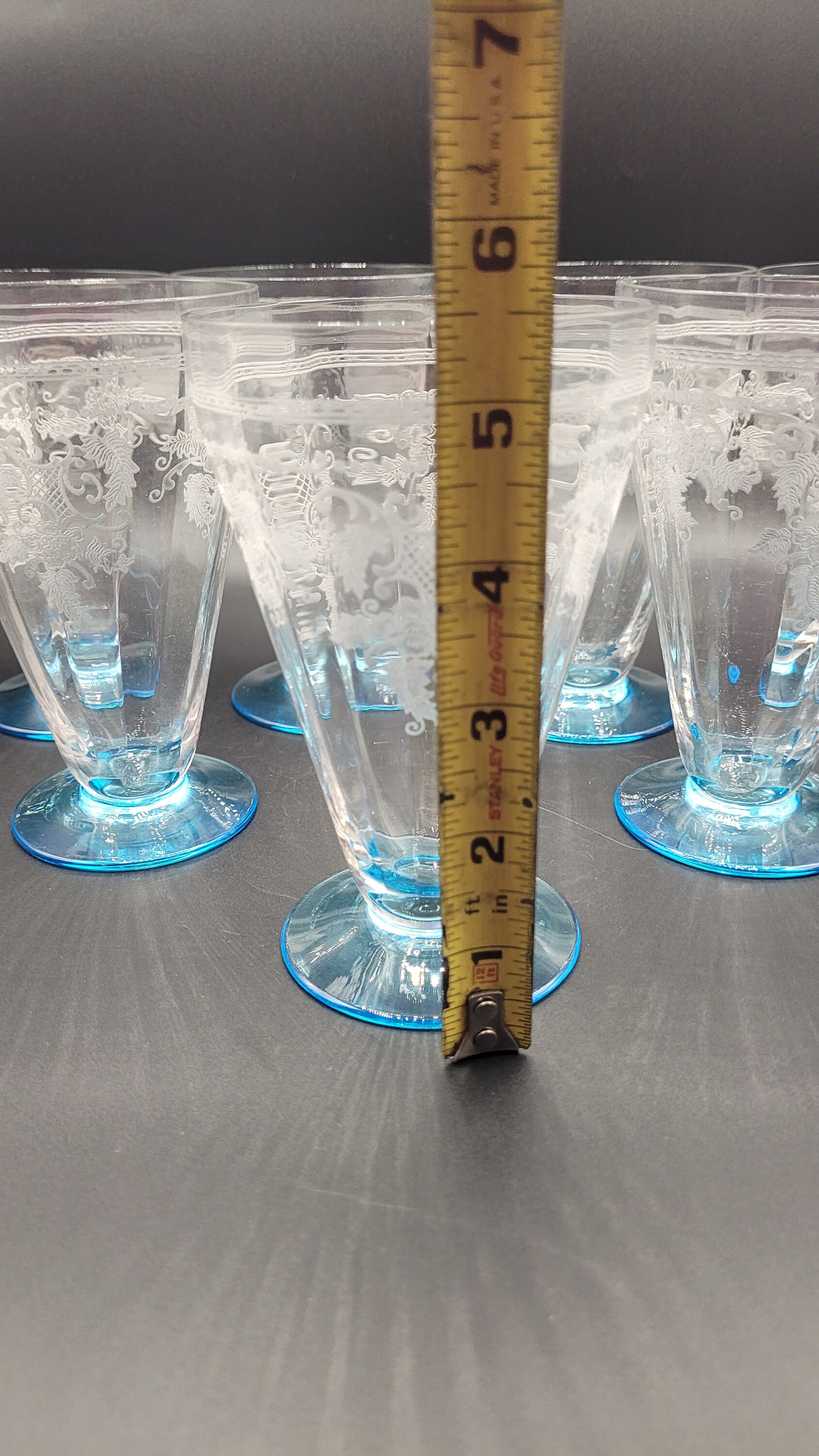 1920's Fostoria Delphian Blue Crystal Etched Iced Tea Glasses Water ...