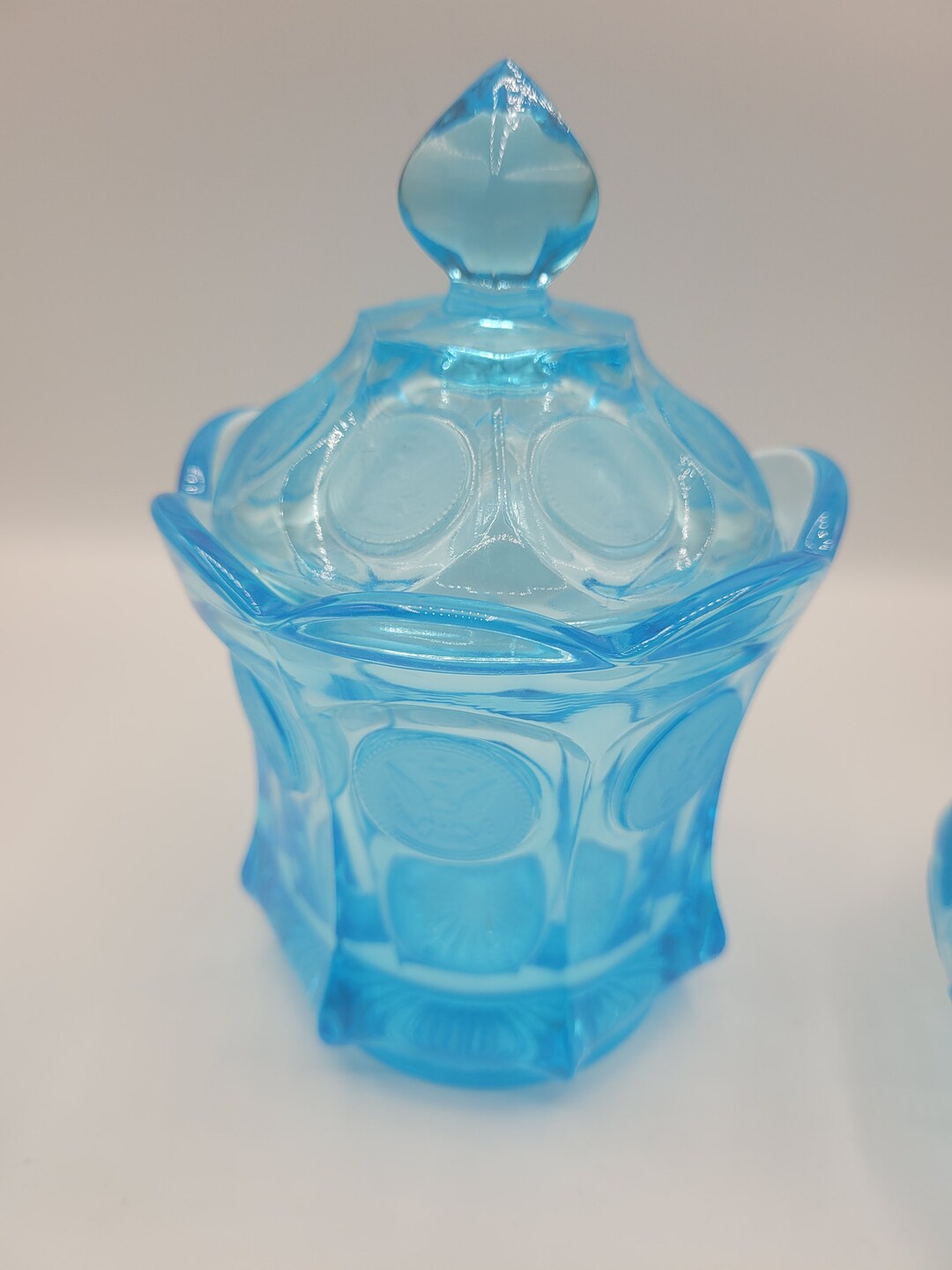 Fostoria Coin Glass Ice Blue Candy Jar Dish With Lid Vintage - Etsy