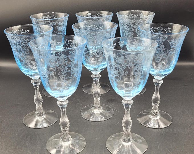 Vintage Fostoria Azure Blue Navarre Crystal Cordial Glasses Etched ...