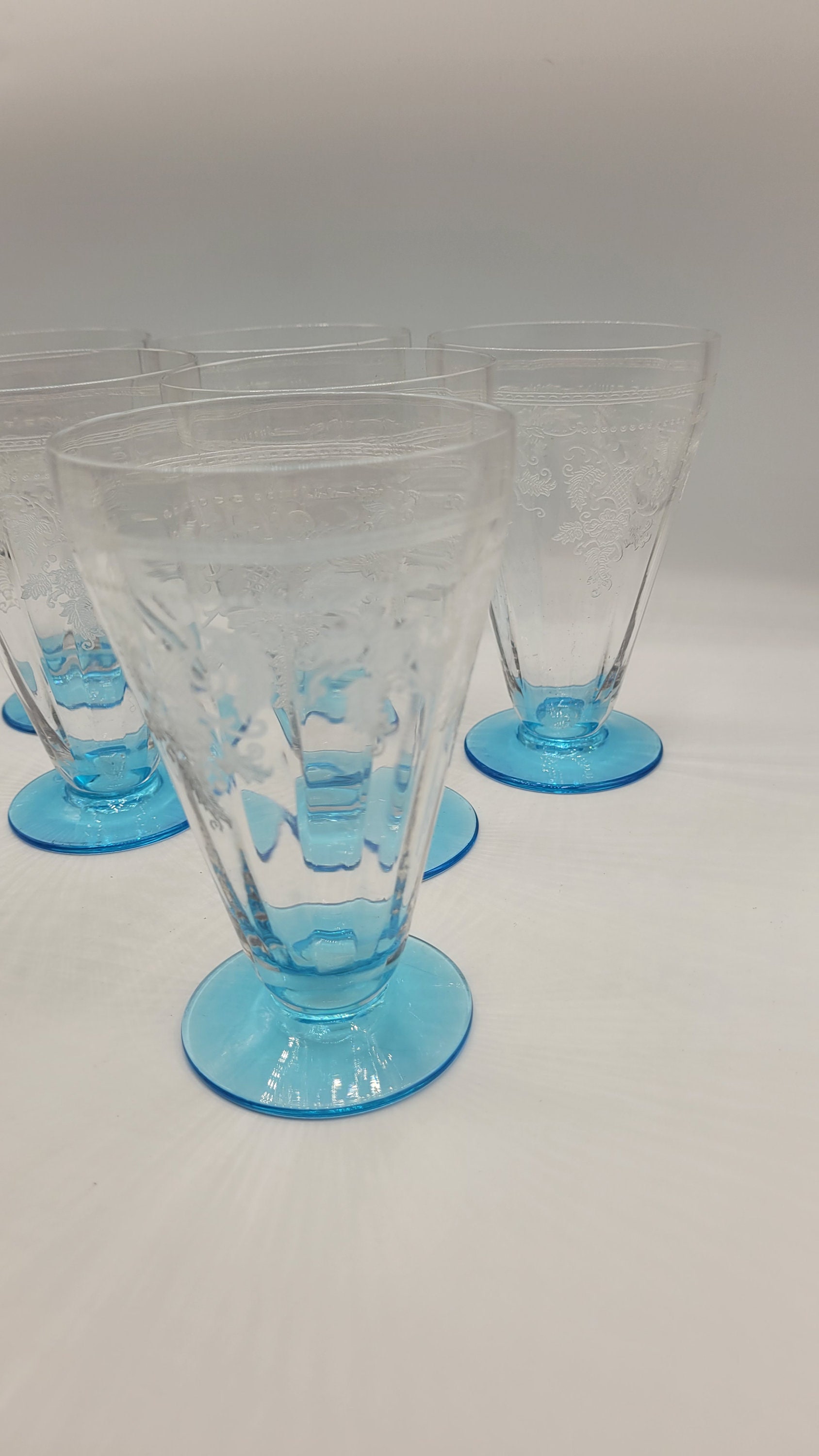 1920's Fostoria Delphian Blue Crystal Etched Iced Tea Glasses Water ...