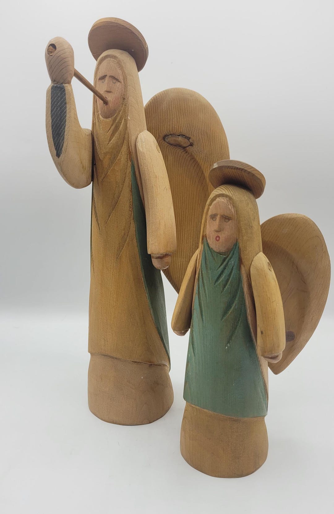 Vintage Michael Kluck Folk Art Hand Carved Wooden Angels Santa Fe NM ...