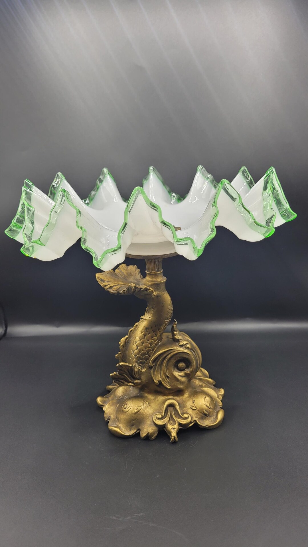 Antique Gold Gilt Cast Metal Koi Fish Compote Centerpiece Bowl on Stand ...