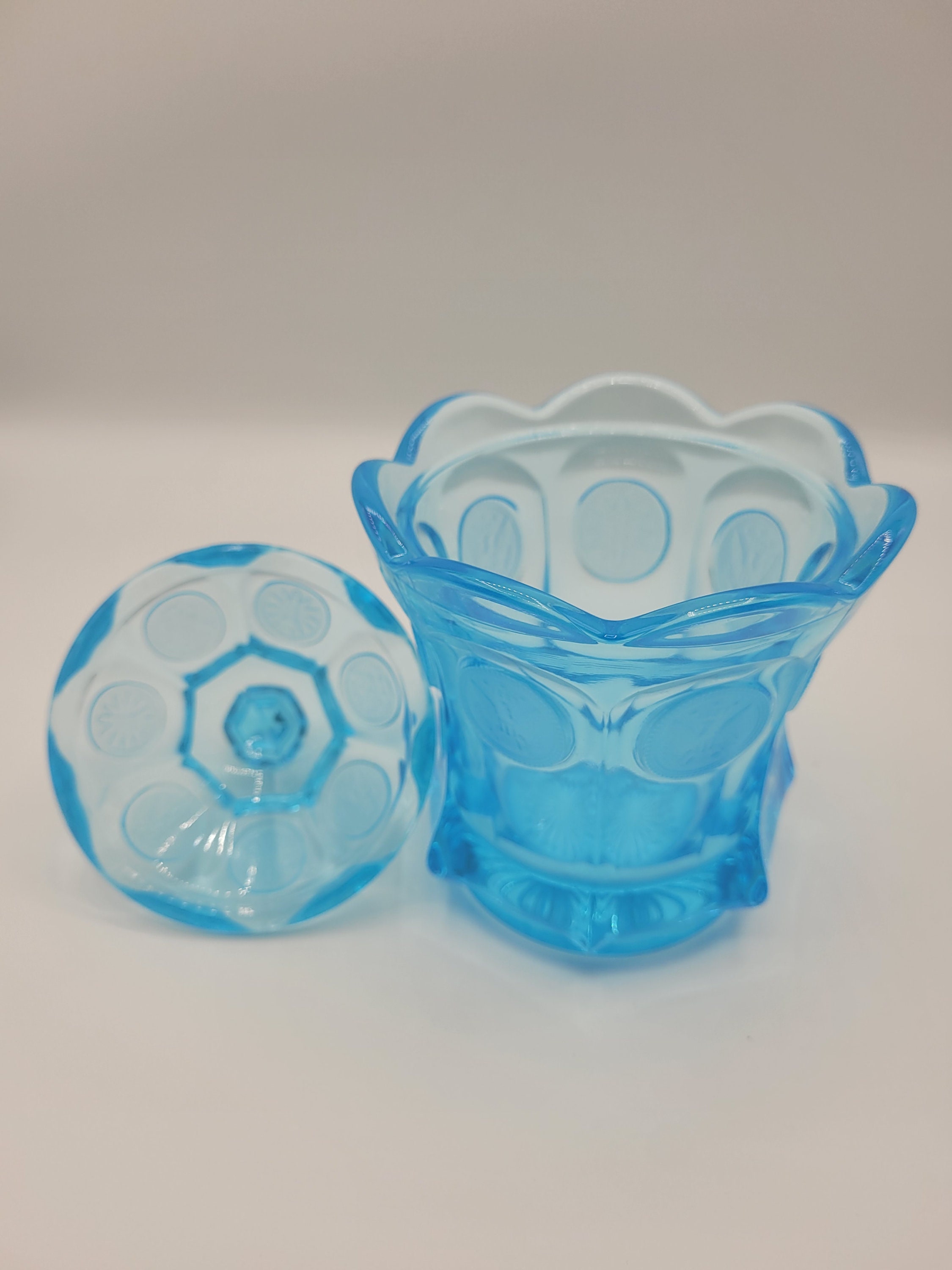 Fostoria Coin Glass Ice Blue Candy Jar Dish With Lid Vintage - Etsy
